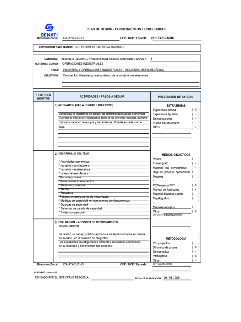 Formato - Planes - Sesión TEC - OPE. TODOS | PDF | Soldadura | Construcción