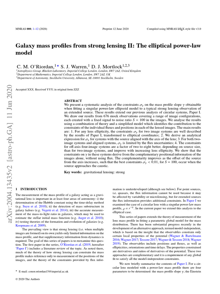 Galaxy Mass Profiles From Strong Lensing II: The Elliptical Power-Law Model | PDF