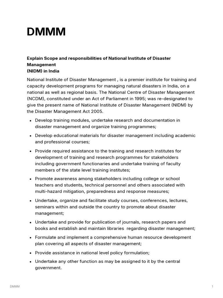 DMMM | PDF | Emergency Management | Civil Defense