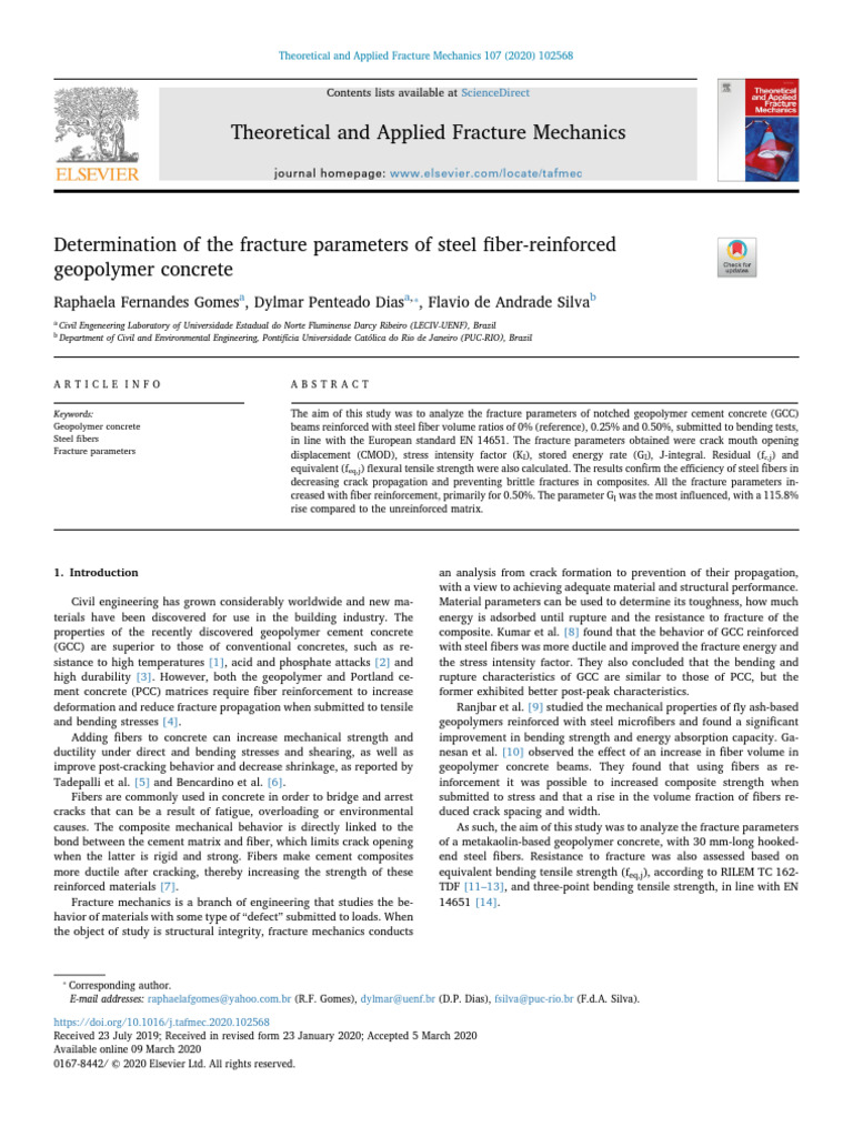 Fracture Propertry - Geopolyme Cement Concerte+steel Fibre - 3 Point ...