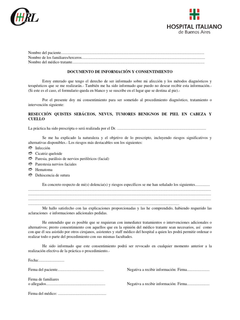 Consentimiento para Resección de Tumores | PDF | Cirugía | Especialidades Medicas
