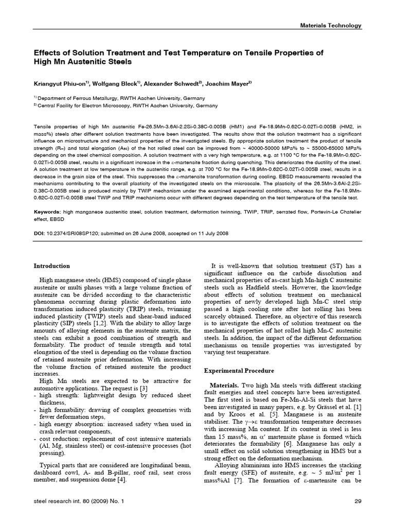 Steel Research International 2010 Phiu On Effects Of Solution Treatment And Test