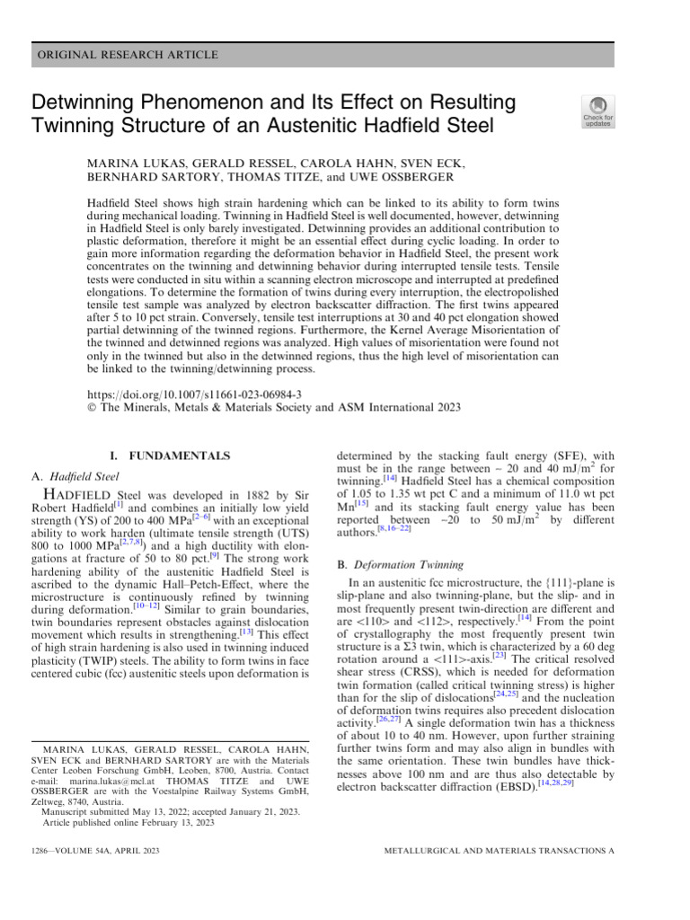 Detwinning Phenomenon and Its Effect On Resulting Twinning Structure of ...