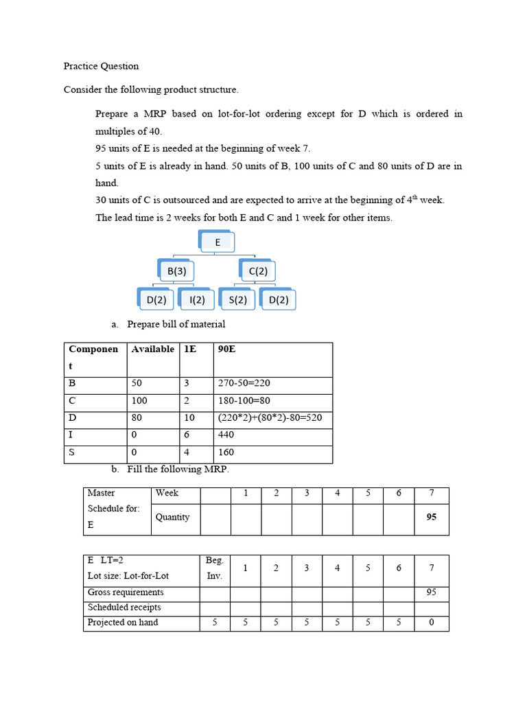 MRP Practice Exercise and Solutions | PDF