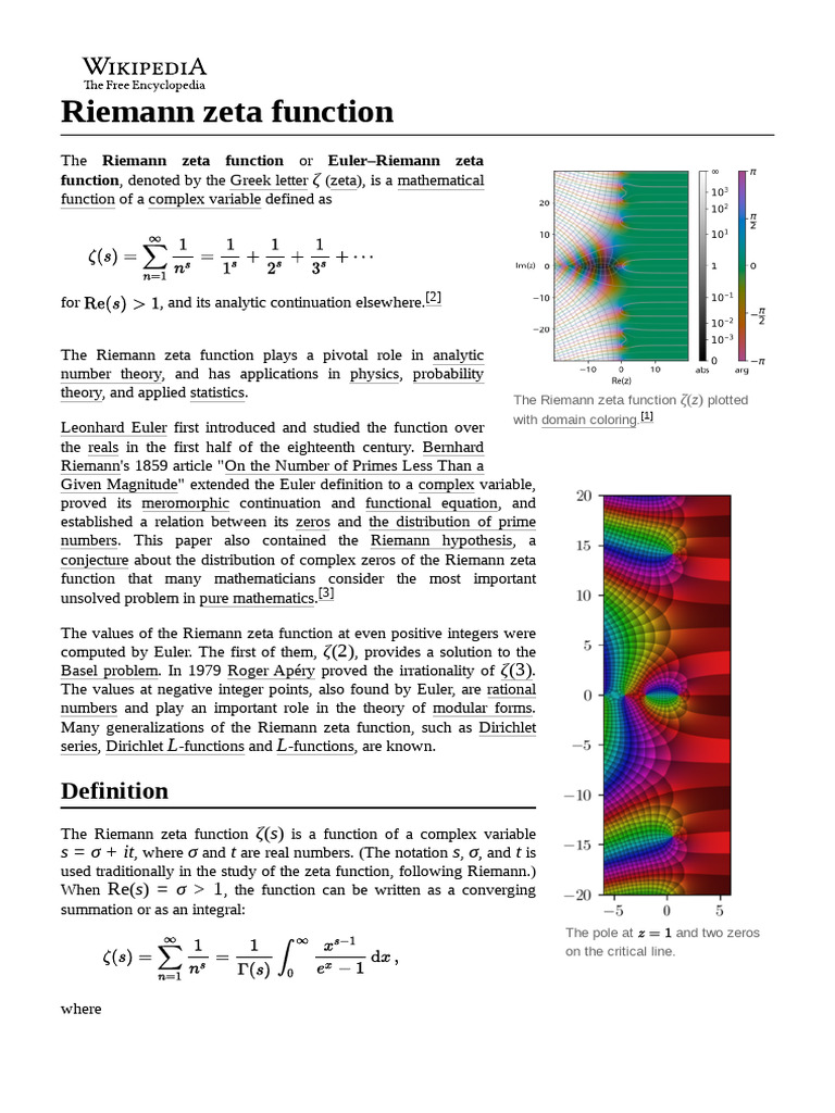 Riemann Zeta Function | PDF