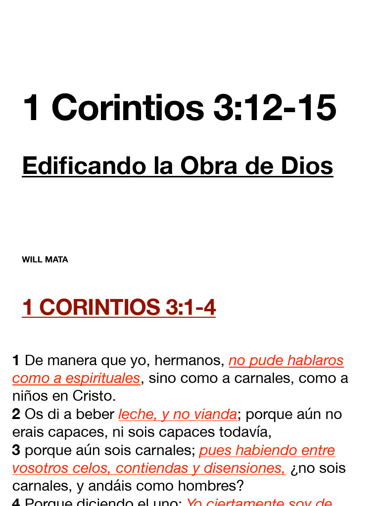 2020 08 31+-+1 Corintios 3.12-15 Edificando La Obra de Dios | PDF | Cristo (título) | Pablo el ...