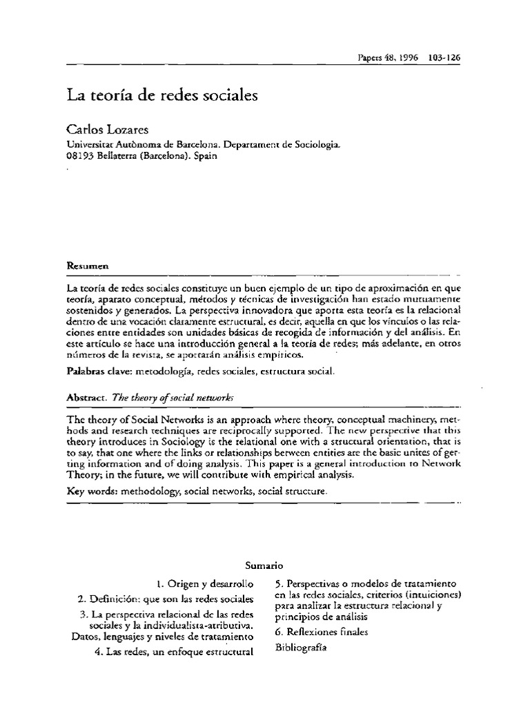 La Teoria de Redes Sociales | PDF | Red social | Teoría de grafos