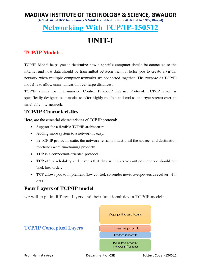 Networking With Tcp Ip Notes Pdf Osi Model Internet Protocol Suite