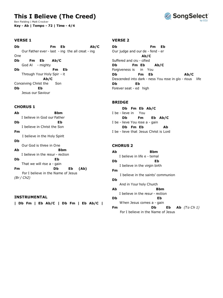 This I Believe The Creed Chords Ab Pdf Abrahamic Religions