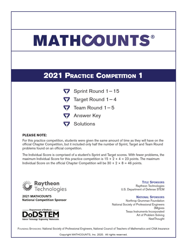 2021 Practice Competition 1 Problems Answers | PDF | Volume | Sphere 2021 Practice Competition 1 Problems Answers | PDF | Volume | Sphere