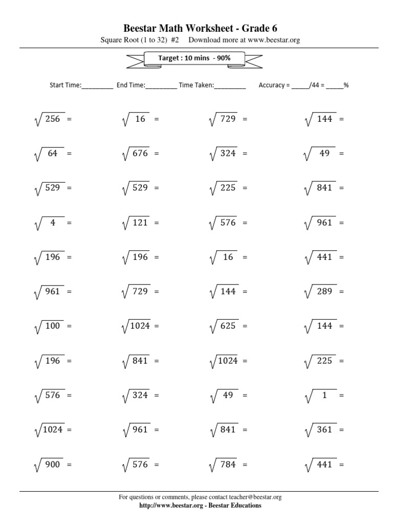 Grade 06 Roots Square 1t32 02 | PDF