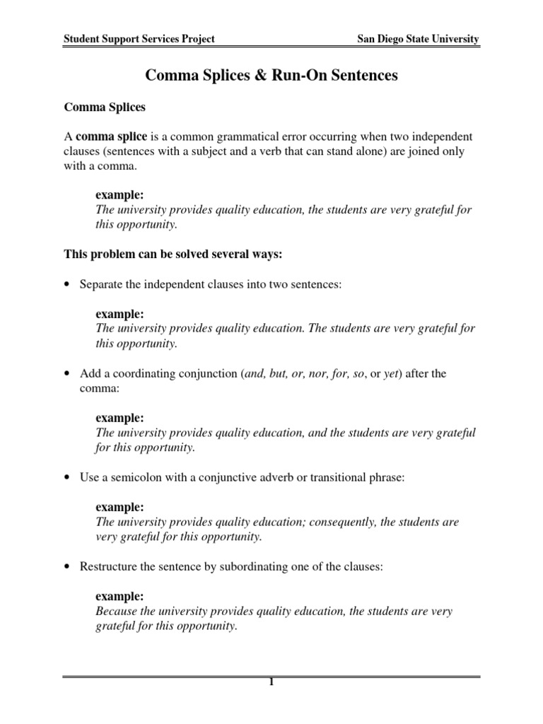 Comma Splices & Run-On Sentences | PDF