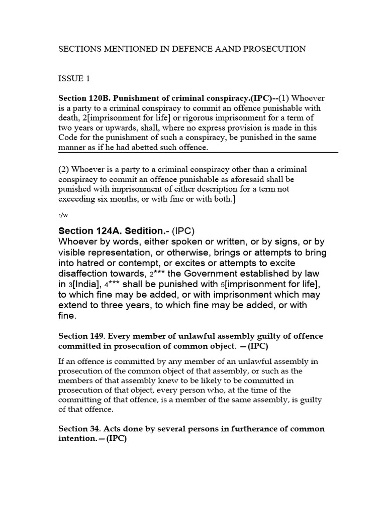 Sections Mentioned in Defence Aand Prosecution | PDF | Justice | Crime ...