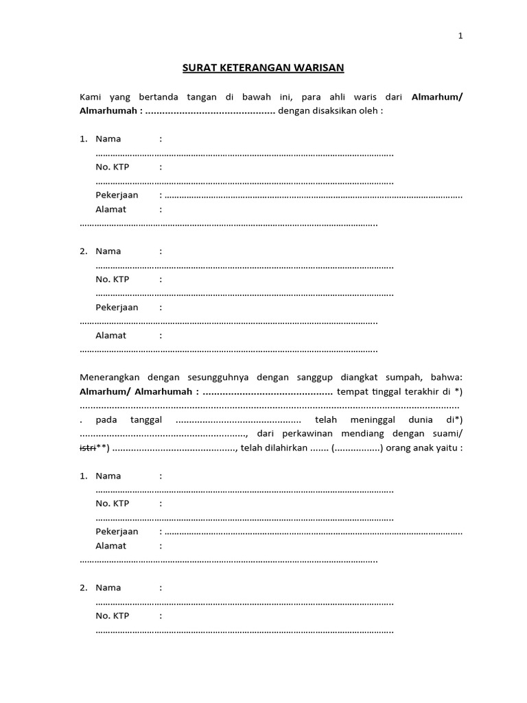 (DRAFT 01) Surat Keterangan Warisan | PDF