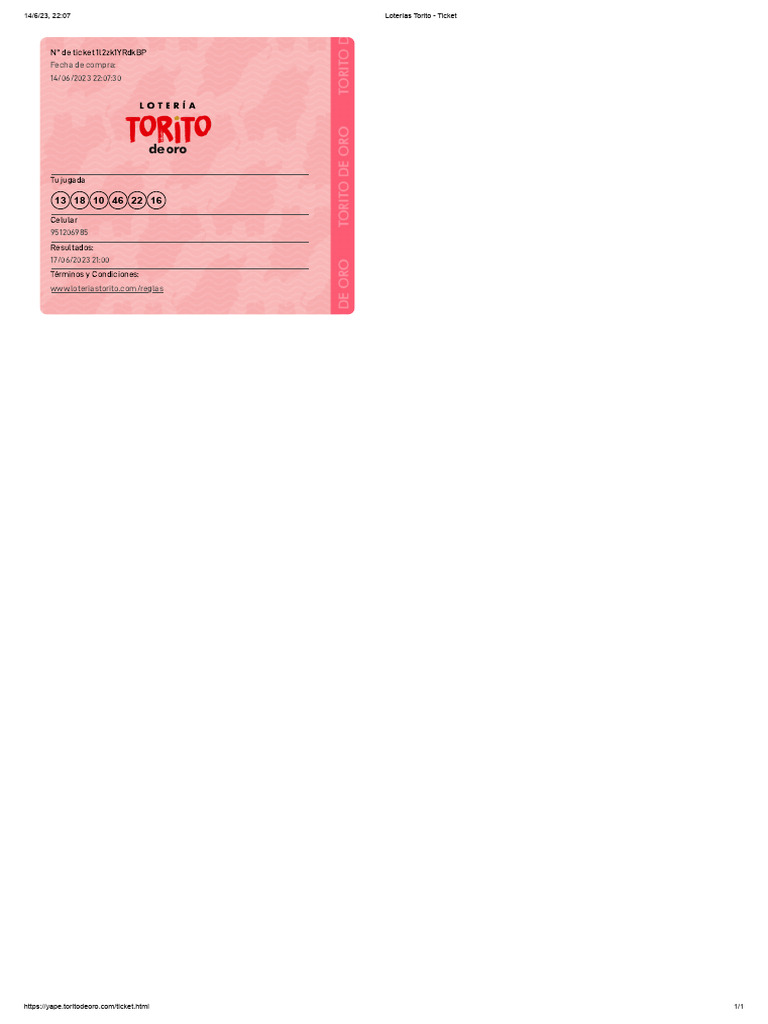Loterías Torito - Ticket | PDF