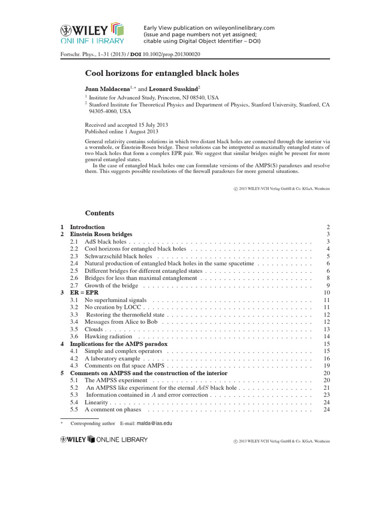Entangled Black Holes and ER=EPR | PDF | Black Hole | Quantum Entanglement
