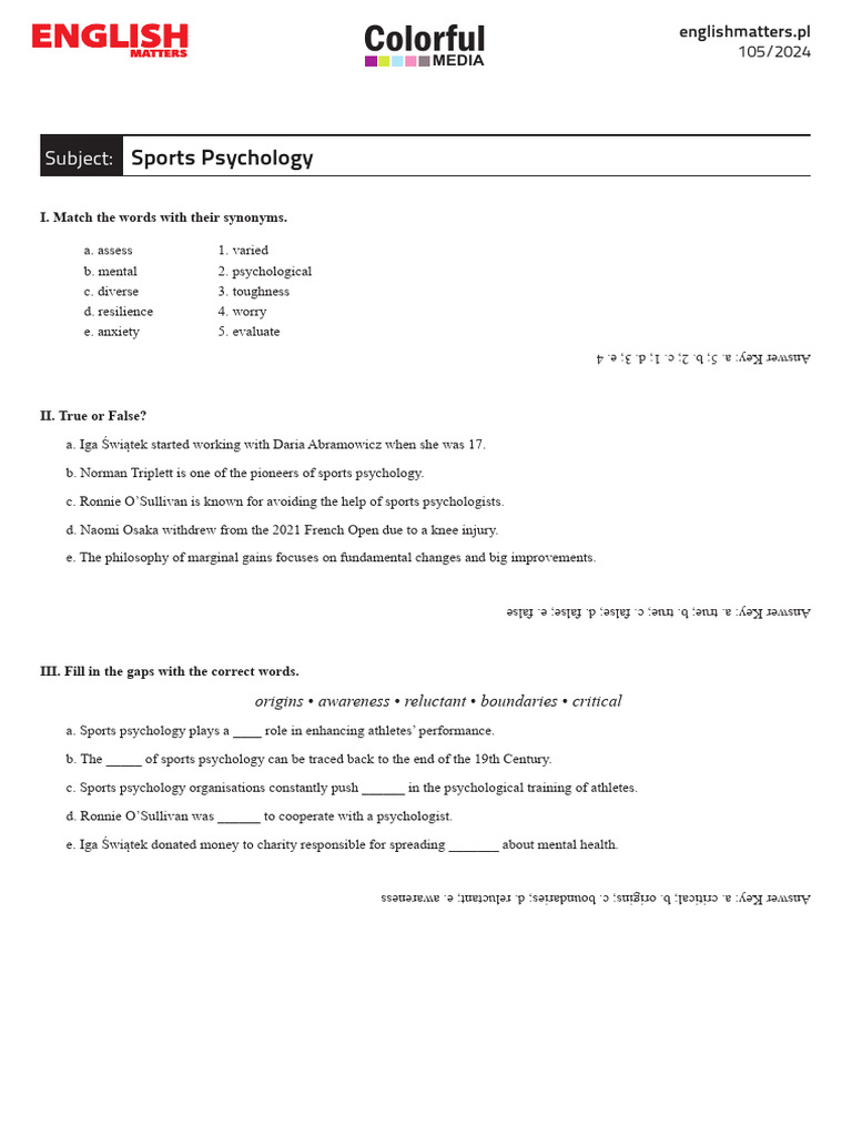 worksheet_sports | PDF | Psychology | Anxiety