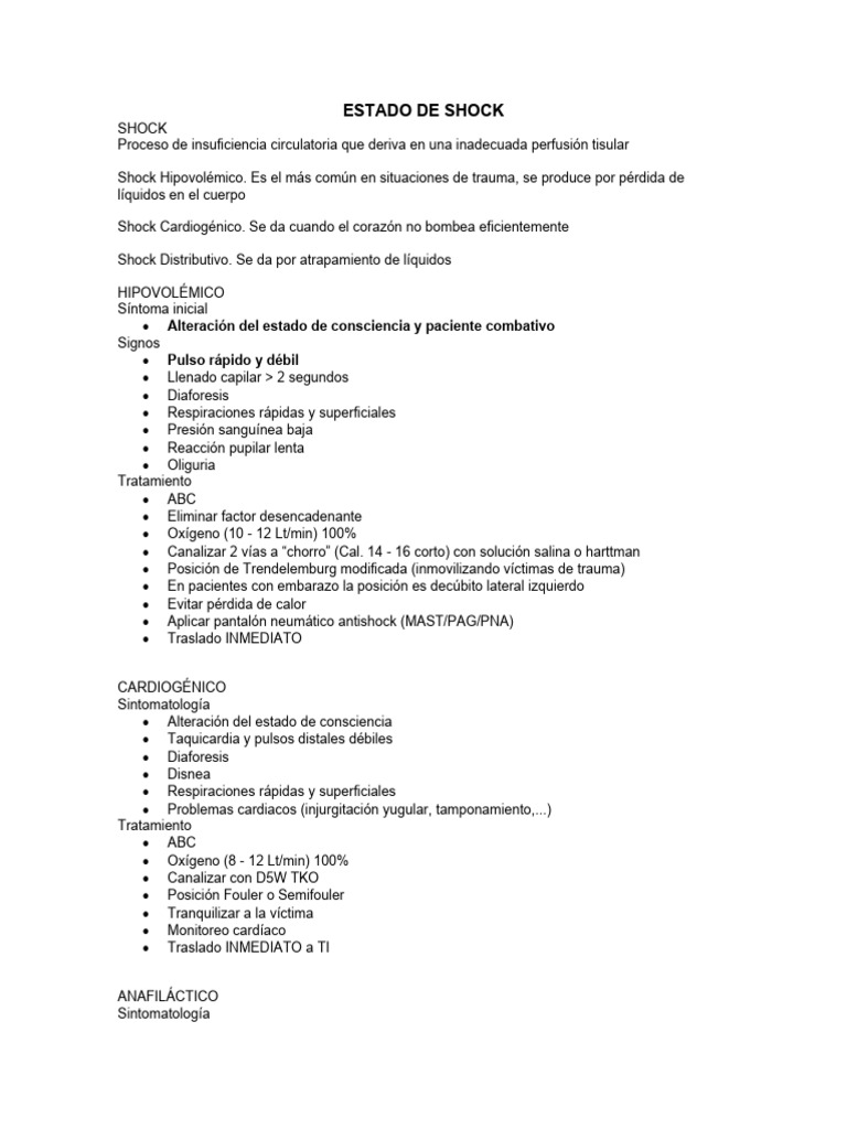 Estado de Shock | PDF | Choque (circulatorio) | Medicina CLINICA