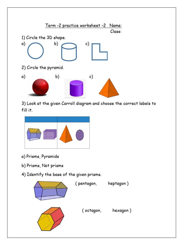 3D Shapes and Measurement Worksheet | PDF | Teaching Methods ...