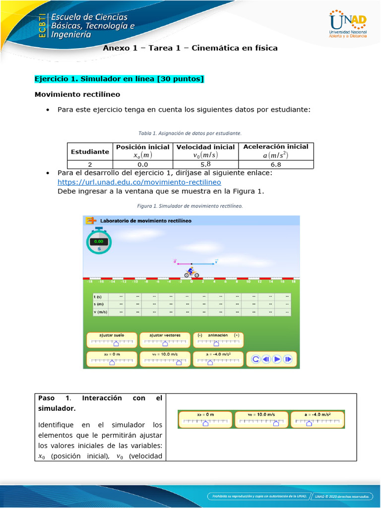 Anexo 1 - Tarea 1 - Ejercicio 1 | PDF | Aceleración | Velocidad