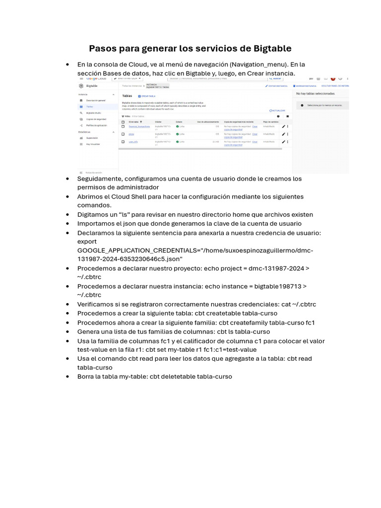 Pasos para Generar Los Servicios de Bigtable | PDF | Informática
