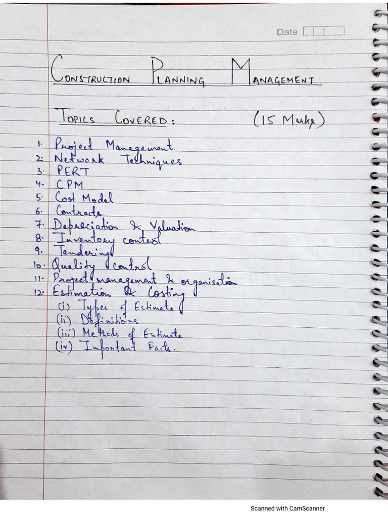 Construction Project Management (JKSSB - JE) Handwritten - Notes | PDF