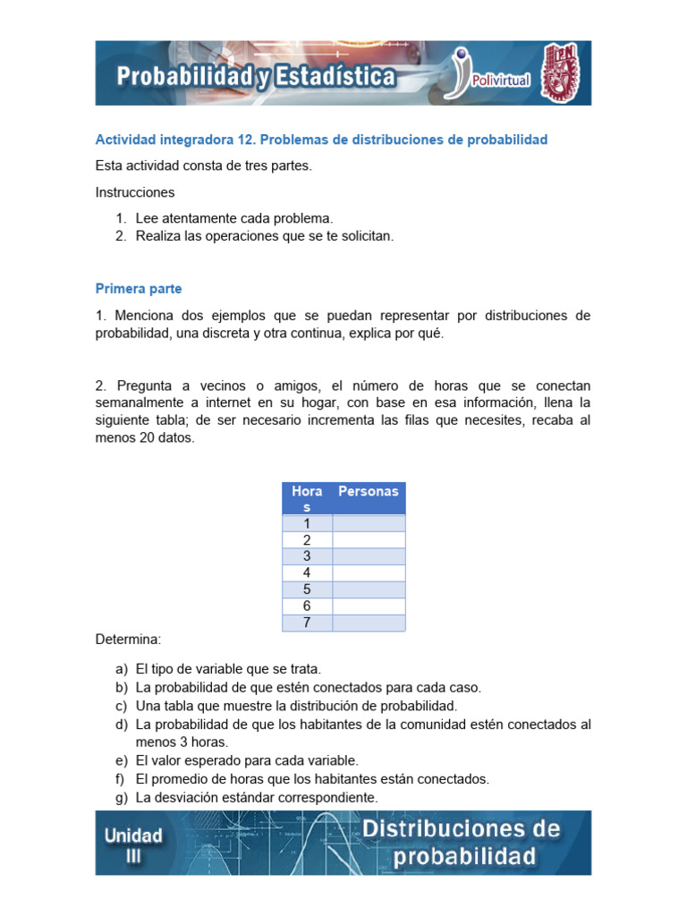 Distribuciones-De-Probabilidad U3 t3 Actint12 | PDF