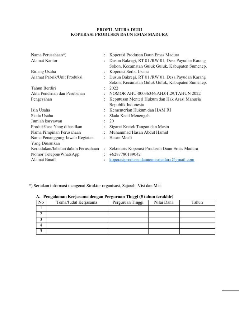 Formulir Profil Mitra | PDF