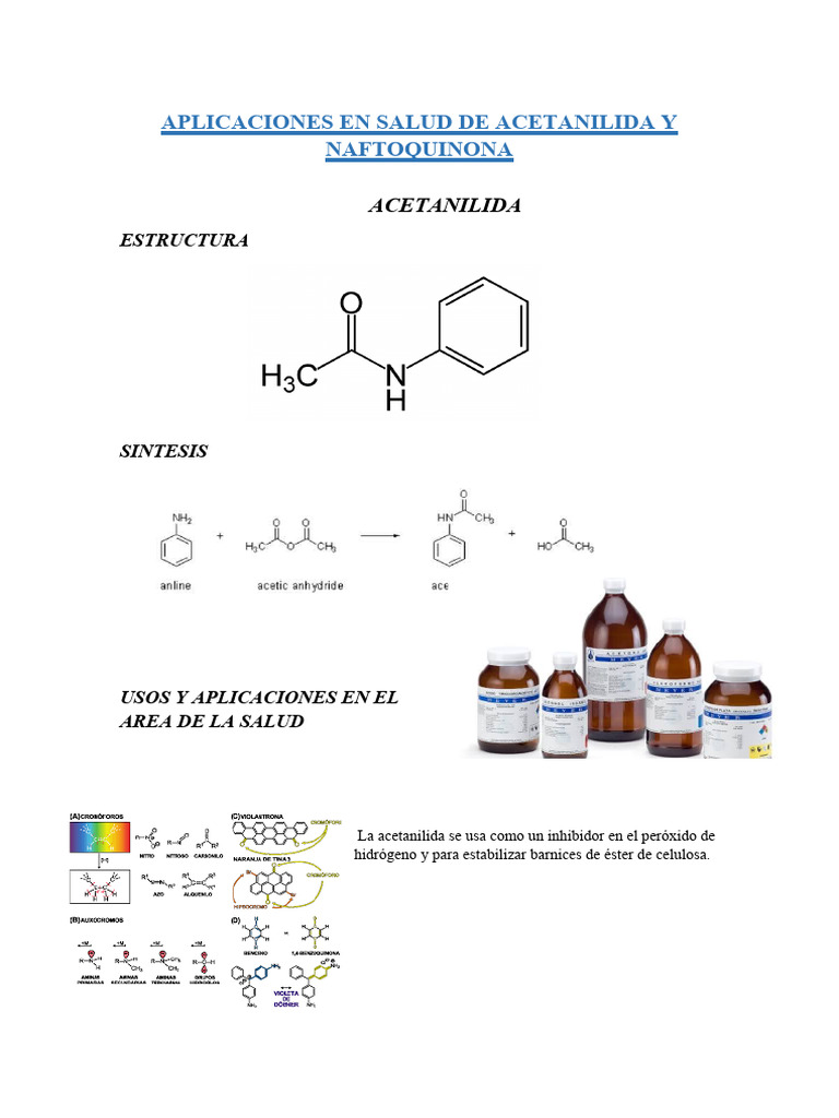 Aplicaciones en Salud de Acetanilida y Naftoquinona | PDF ...