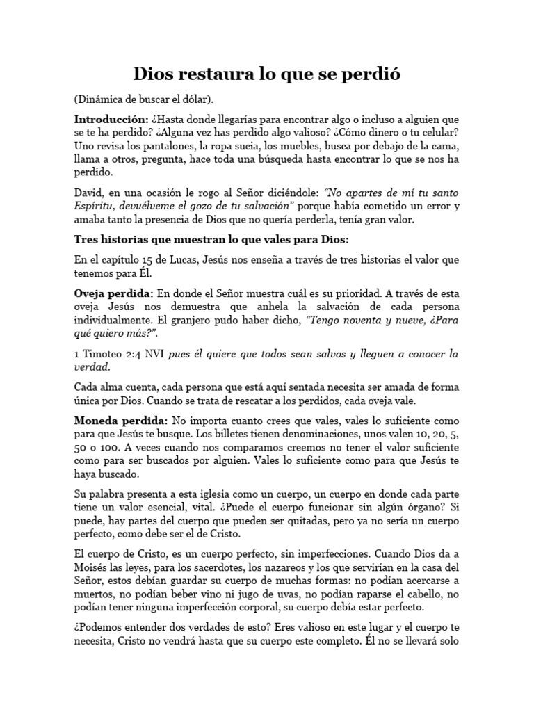 Dios Restaura Lo Que Se Perdió | PDF | Jesús | Salvación
