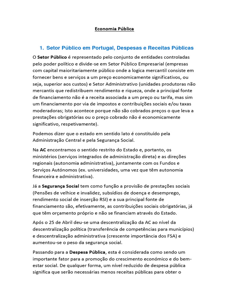 Economia Pública - Resumo 1º Freq | PDF | Impostos | Economia