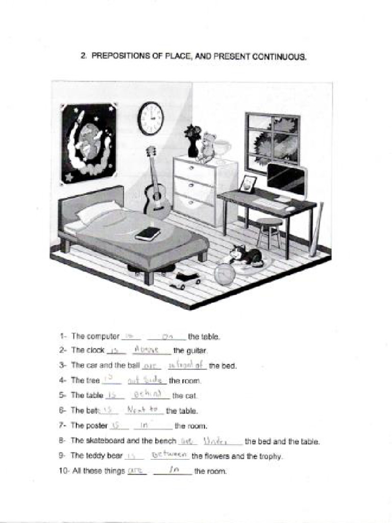 I. Practice Prepositions of Place and Present Continuous | PDF