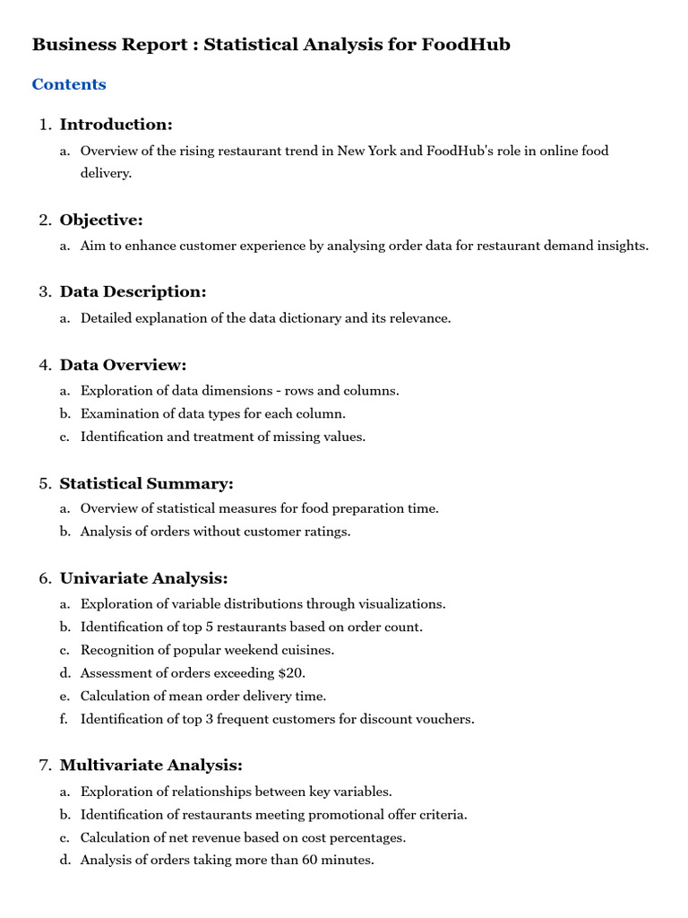 Business Report Statistical Analysis Of Foodhub Data Pdf Statistics