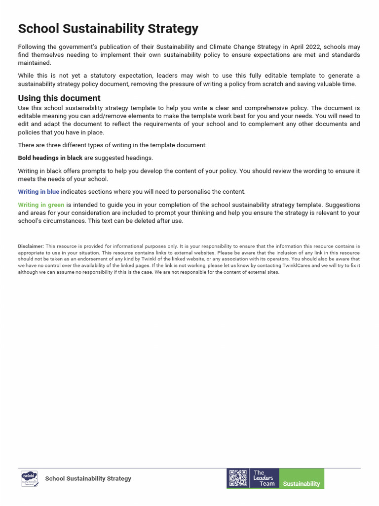 Editable Template School Sustainability Strategy | PDF | Sustainability ...