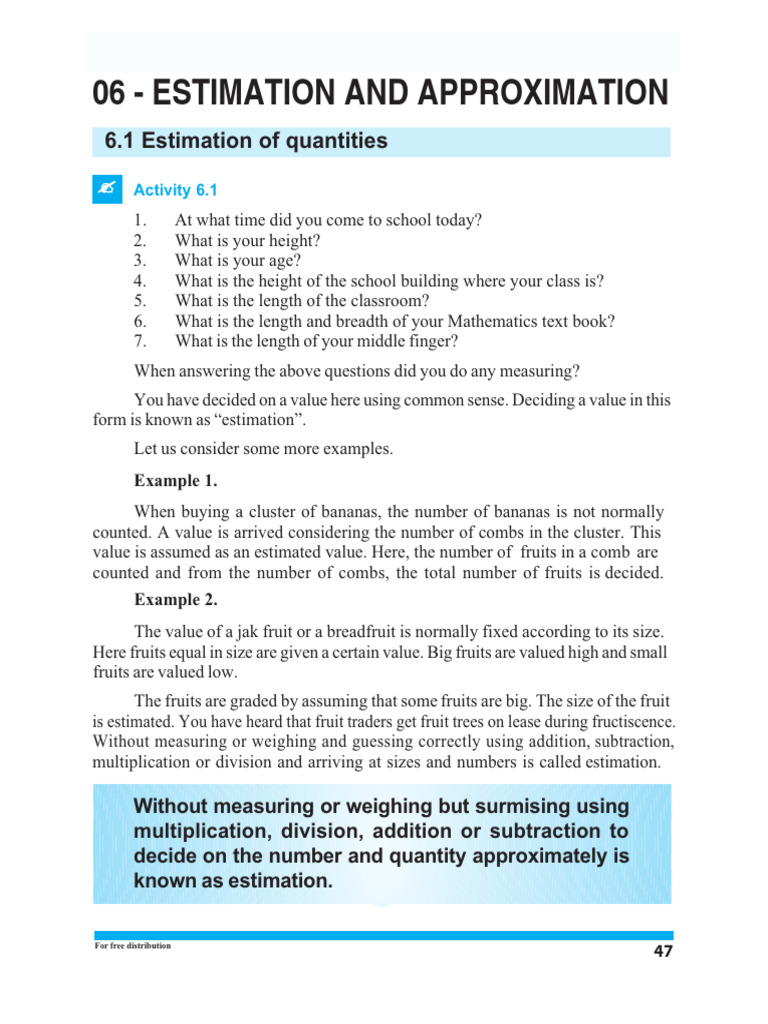 Estimation for grade 6 | PDF | Length | Approximation