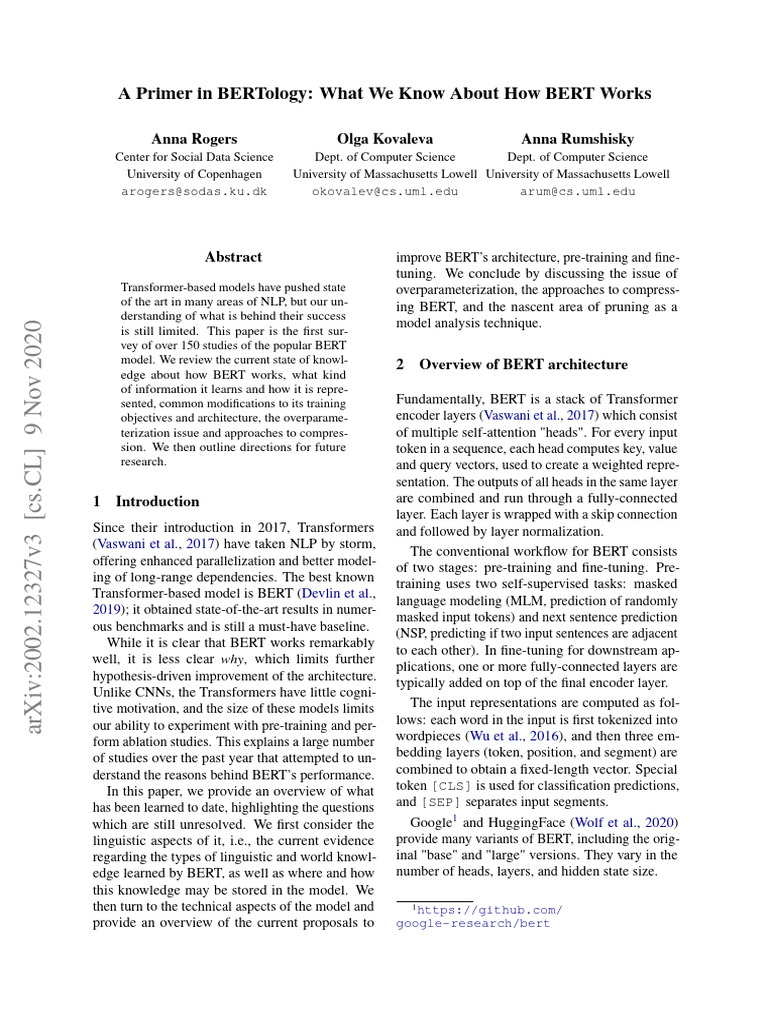 A Primer in BERTology - What We Know About How BERT Works | PDF A Primer in BERTology - What We Know About How BERT Works | PDF