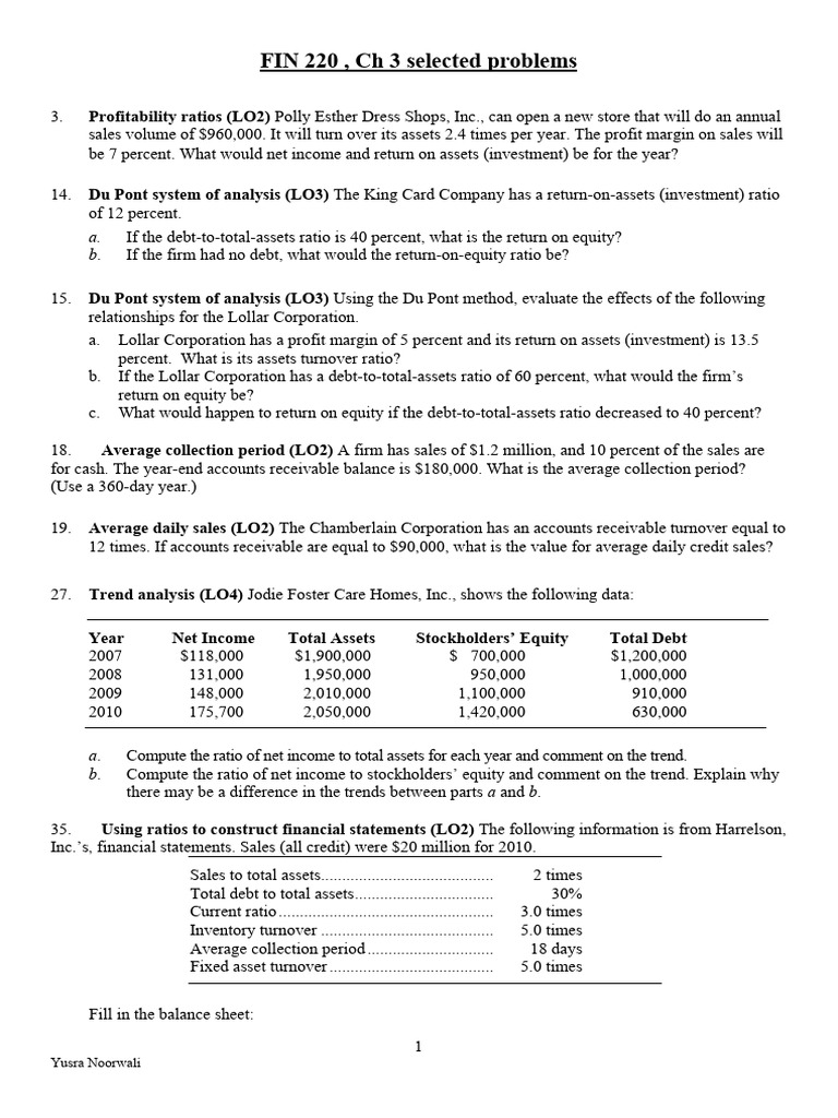 FIN 220, Ch3, Selected Problems 2 | PDF | Equity (Finance) | Debt