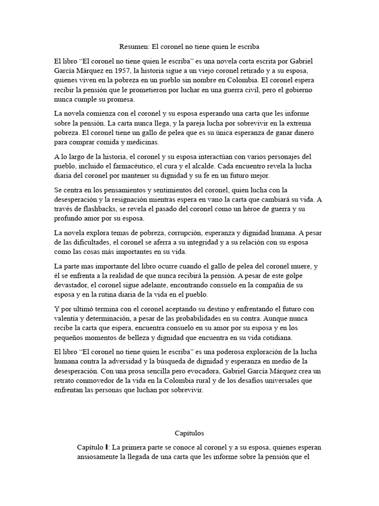 Resumen El Coronel No Tiene Quien Le Escriba | PDF