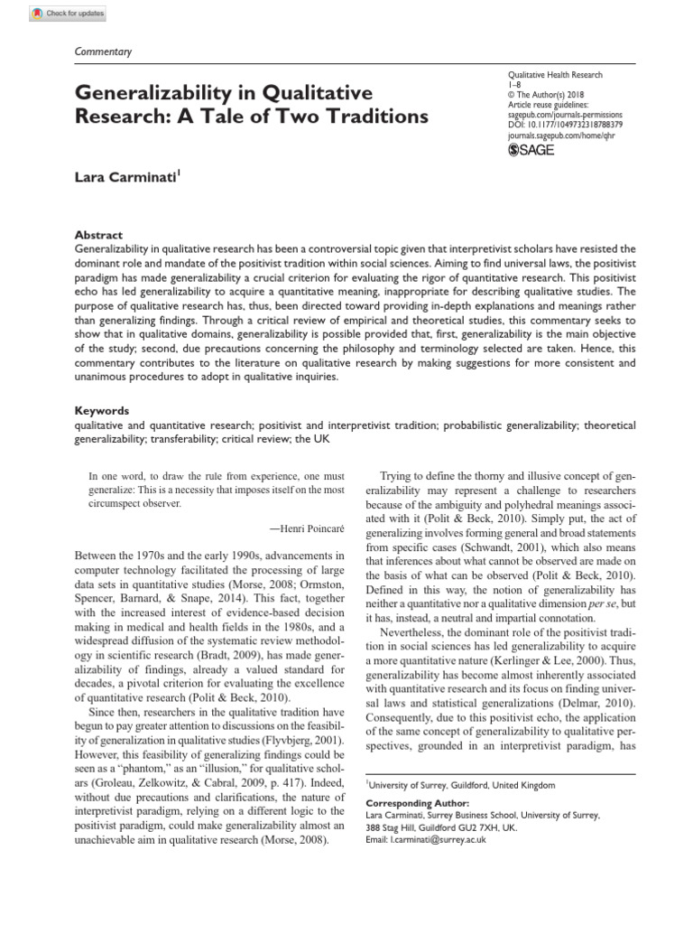 Generalizability in Qualitative Research- A Tale of Two Traditions ...