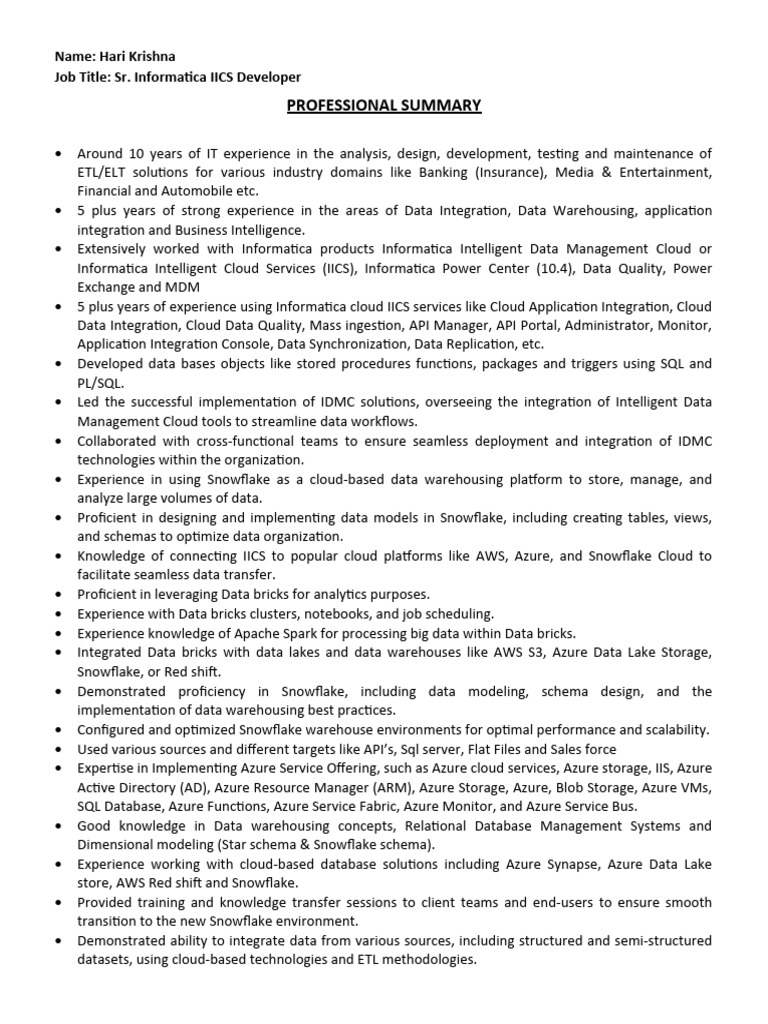 Krishna - Informatica IICS Developer | PDF | Cloud Computing | Data ...