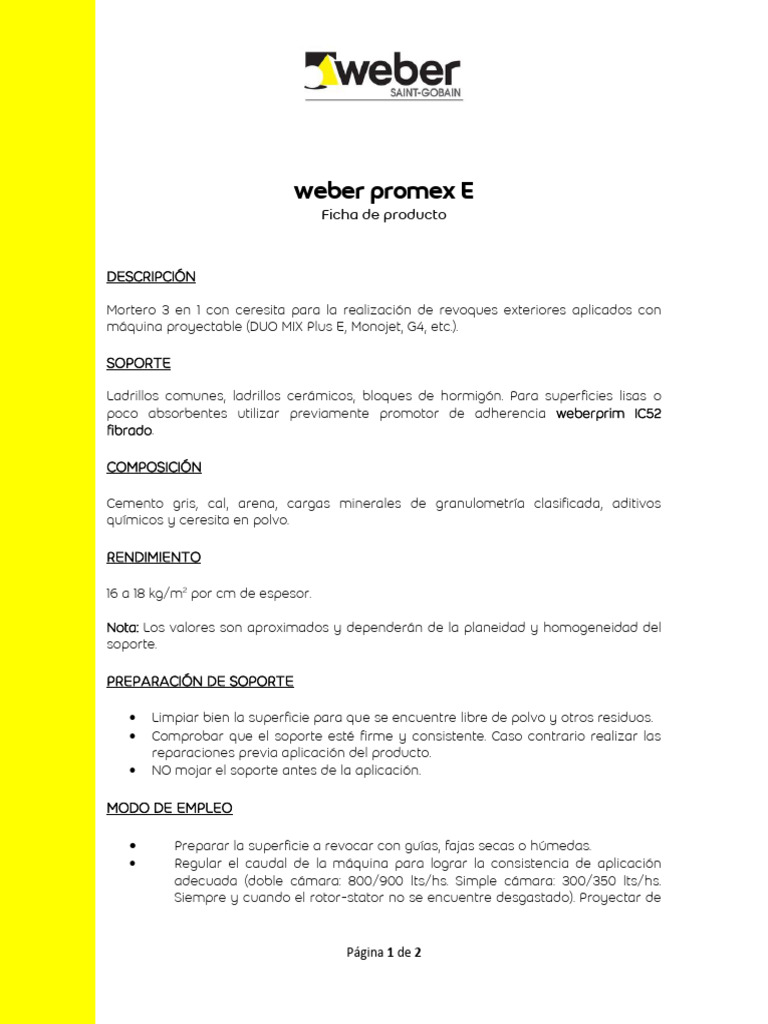 FT Weber Promex E | PDF | Cemento | Hormigón
