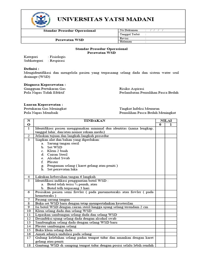 SPO Perawatan WSD | PDF | Sains & Matematika | Kesehatan Holistik