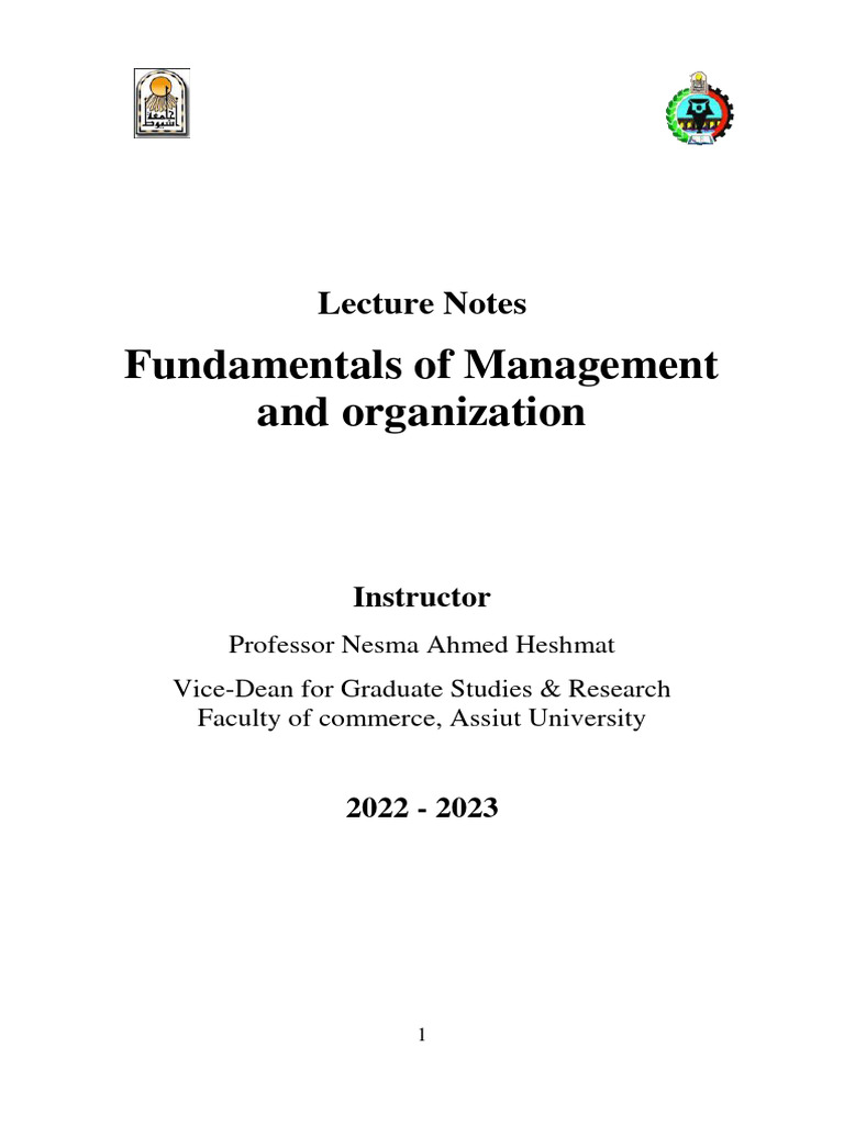 Lectures Notes Fundamentals of Management and Organization | PDF ...