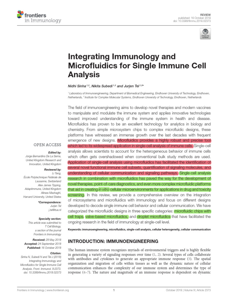 Microfluidics in Single Immune Cell Analysis | PDF | Microfluidics ...