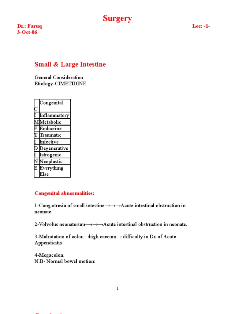 Surgery: Small & Large Intestine | PDF | Digestive System | Medicine