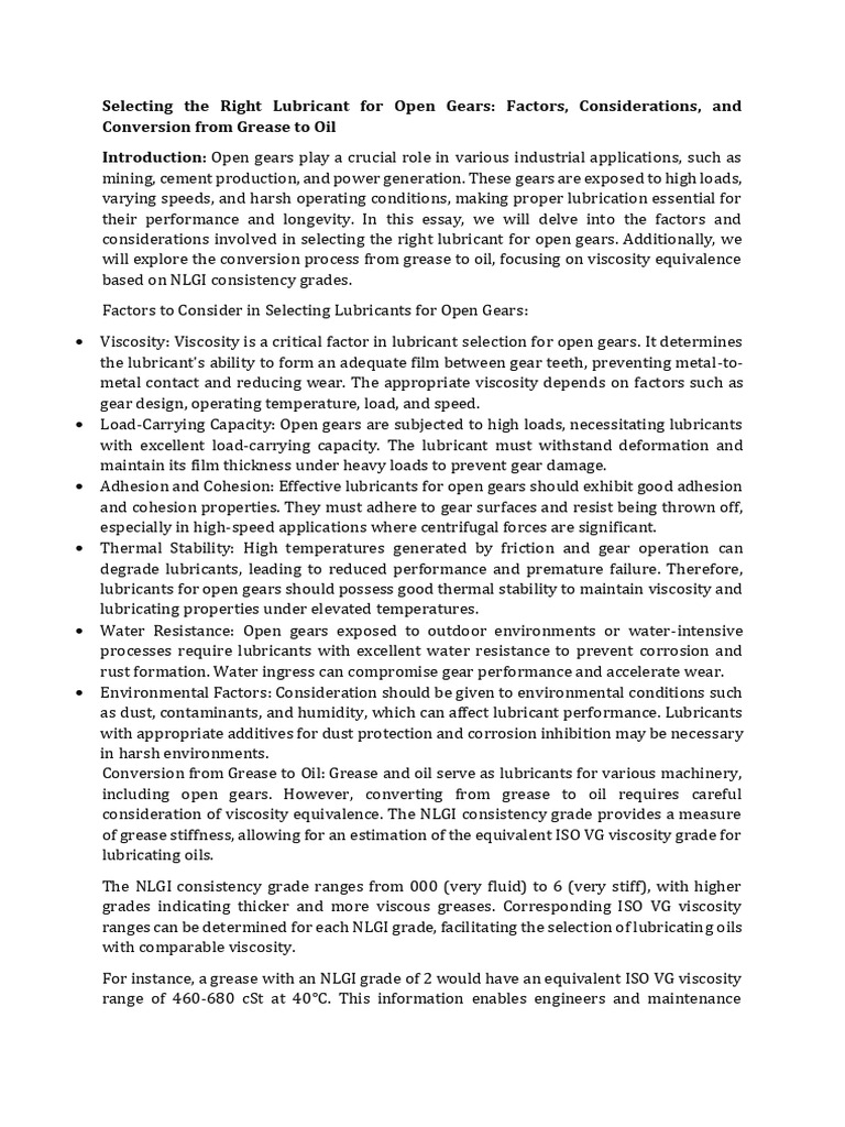 Choosing Lubricants for Open Gears | PDF | Lubricant | Viscosity
