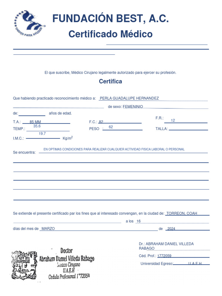 PERLA CERTIFICADO MED | PDF