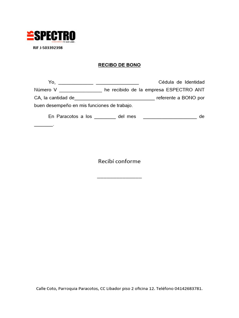 Recibo de Bono por Desempeño Laboral | PDF | Crecimiento personal y ...
