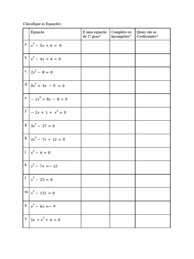 Lista de Equações | PDF