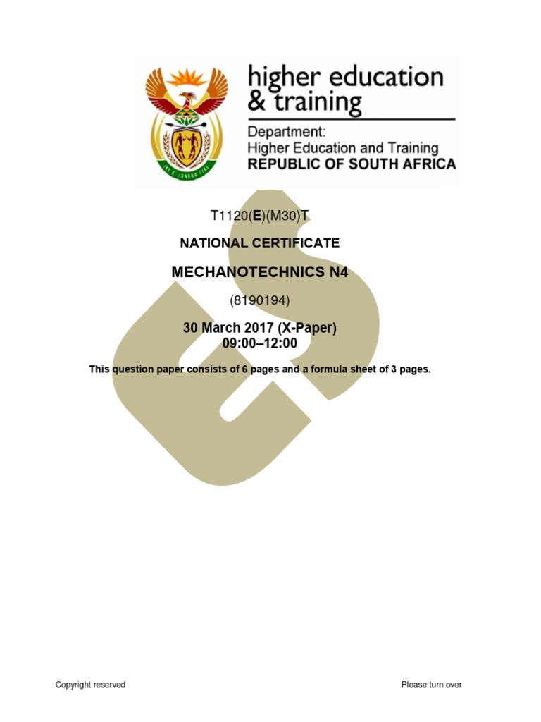 t1120 Mechanotechnics n4 QP April 2017 | PDF | Gear | Belt (Mechanical)